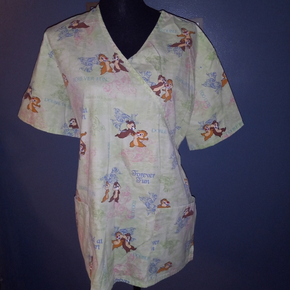 Disney | Tops | Disney Green Chip N Dale Mock Neck Scrub Top Medical ...